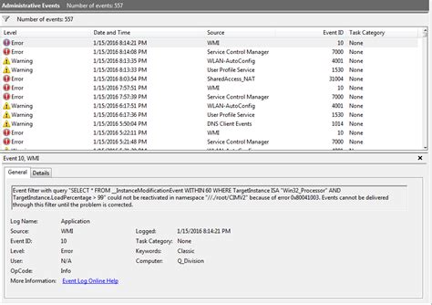 windows 7 what do these errors in event viewer mean super user