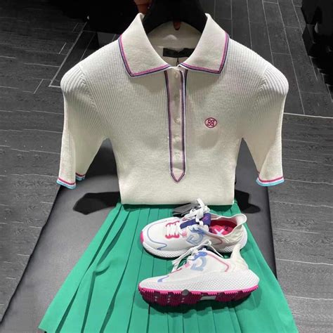 한국 골프 여성 의류 봄 가을 라펠 반소매 슬림핏 코튼 니트 테니스 패션 폴로 칼라 스웨터 한국 패션 의류 Aliexpress