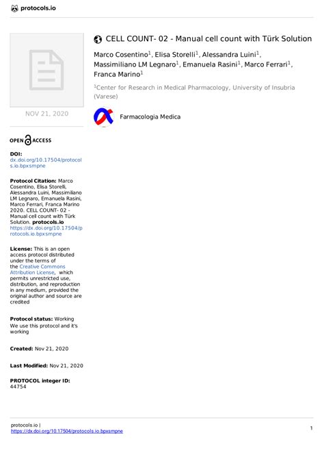 Pdf Cell Count 02 Manual Cell Count With Türk Solution V1