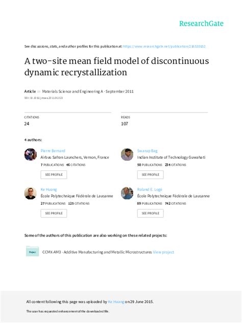 Pdf A Two Site Mean Field Model Of Discontinuous Dynamic Recrystallization