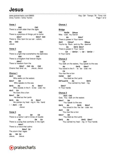 Jesus Chris Tomlin Chord Chart G 2 Column Layout Pdf