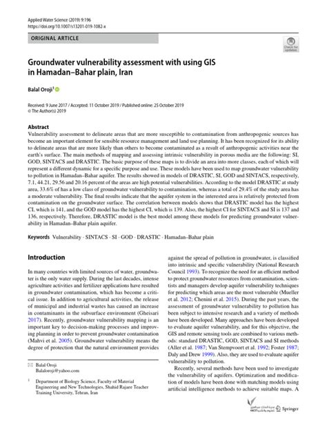 Groundwater Vulnerability Assessment With Using Gis Pdf Groundwater Aquifer