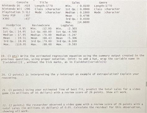 solved 19 3 pts write the estimated regression equation