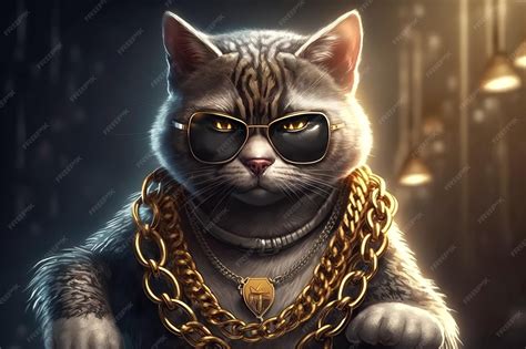 Premium Photo Cat Gangsta Rapper In Sunglasses And Gold Chains Thug