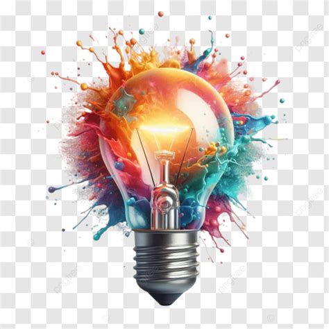 창의적인 전구는 화려한 페인트와 색상으로 폭발합니다 창의적인 전구가 폭발하다 다채로운 페인트와 색상으로 전구 Png 일러스트 및 이미지 에 대한 무료 다운로드