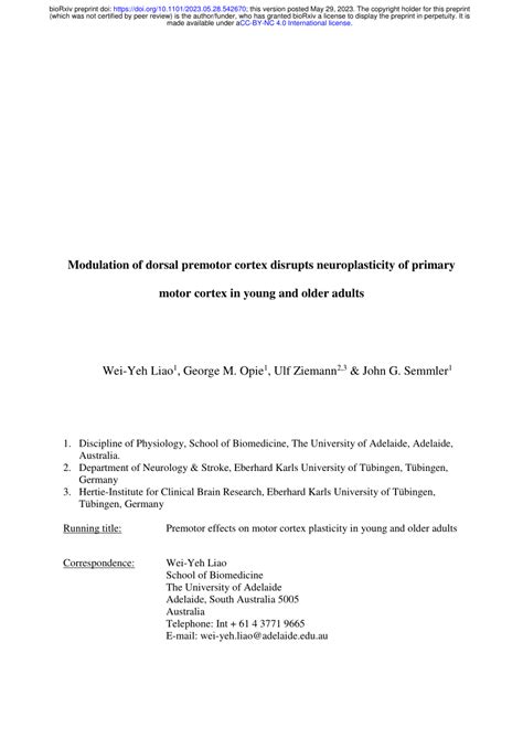 Pdf Modulation Of Dorsal Premotor Cortex Disrupts Neuroplasticity Of