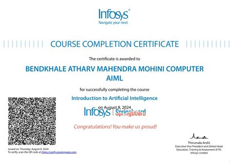 atharv bendkhale on linkedin artificialintelligence ai certification infosysspringboard…