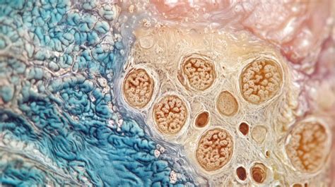 Microscopic View Of Human Scalp Skin Sweat Glands And Tissue