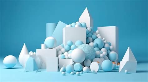 Premium AI Image D Render Abstract Background White Primitive Shapes Isolated On Blue