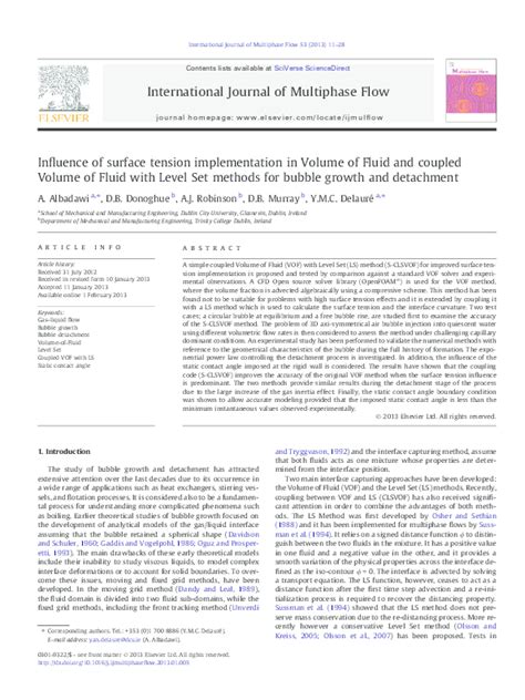 Pdf Influence Of Surface Tension Implementation In Volume Of Fluid