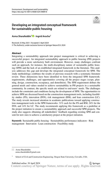 Developing An Integrated Conceptual Framework For Sustainable Public Housing Request Pdf