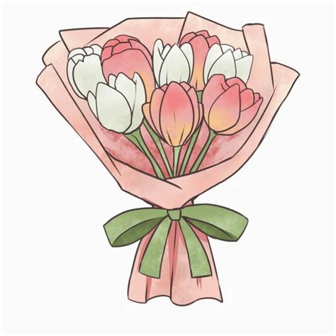 Tulip Flower Drawing Flower Bouquet Drawing Print
