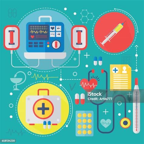 현대 의학 및 의료 서비스 평면 개념 의료 약국 기술 진단 인포 그래픽 디자인 웹 요소 포스터 배너 간호사에 대한 스톡 벡터