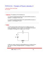 RC Circuit PHYS L Principles Of Physics Laboratory II Laboratory Advanced Sheet RC