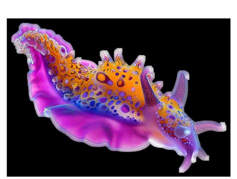A Colorful Sea Slug With Yellow And Purple Spikes On A White Background