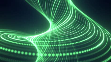 Abstract Green Waves From Lines And Dots Particles Of Glowing Swirling Futuristic Hi Tech With
