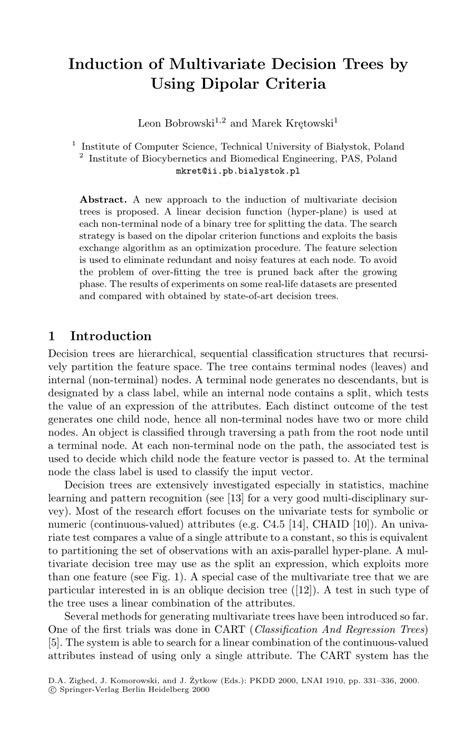 Pdf Induction Of Multivariate Decision Trees By Using Dipolar Criteria