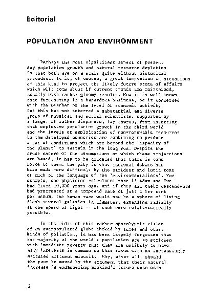 Pdf Population And Environment