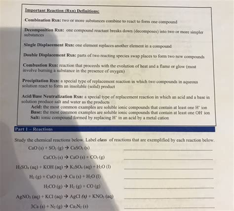 Solved Important Reaction Rxn Definitions Combination