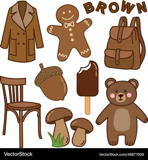 Brown Color Flashcard With Different Objects Vector Image