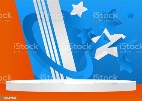 추상적인 주황색 파란색 흰색 실린더 받침대 연단 프레젠테이션을 위한 모형 무대 쇼케이스 최소한의 기하학적 제품 디스플레이 벡터