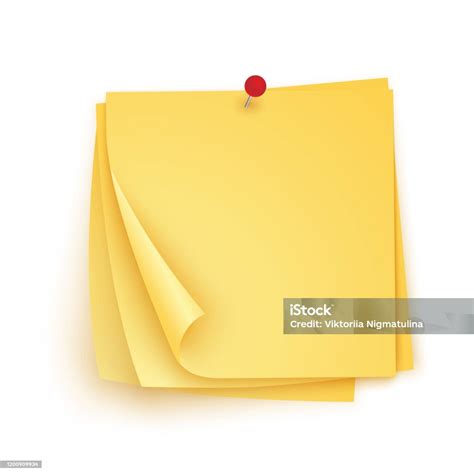 빨간색 핀 모서리가 흰색에 고립 된 말린 빈 스티커 템플릿 노란색 종이의 스택 0명에 대한 스톡 벡터 아트 및 기타 이미지 0명 3차원 형태 가장자리 Istock