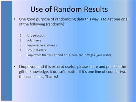 randomizing data with sql server ppt