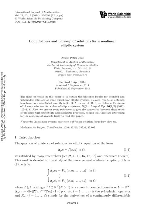 Pdf Boundedness And Blow Up Of Solutions For A Nonlinear Elliptic System