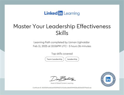 Certificate Of Completion Master Your Leadership Effectiveness Skills Usman Ughratdar