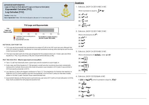 Advanced Mathematics E1 Logs And Exponentials Adv Exam Review Studocu