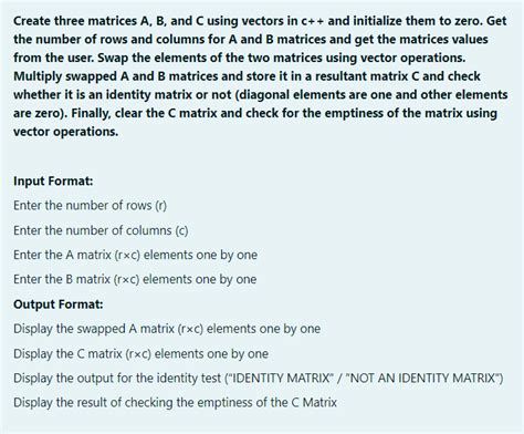 Solved Create Three Matrices A B And C Using Vectors In Chegg Com