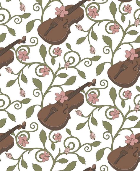 Flowers Leaves And Violin Exquisite Pattern For Textiles And Interior