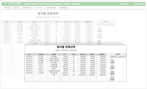 거래장부 통합관리 업무자동화 프로그램일별 판매내역월별현황 비즈폼 샘플양식 다운로드