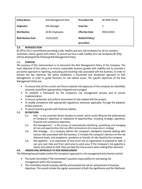 3 6 Risk Management Plan Pdf Risk Risk Management