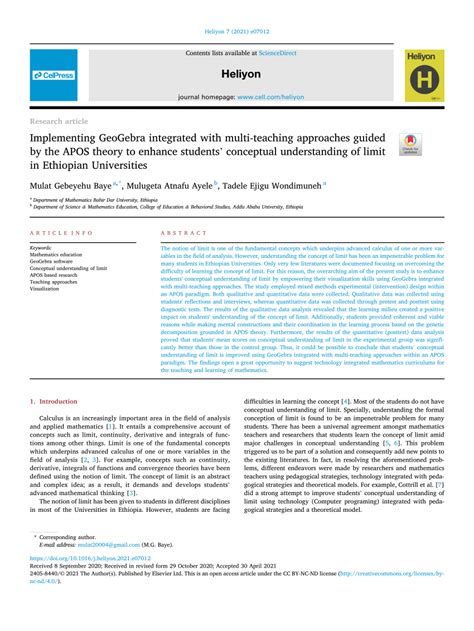 Pdf Implementing Geogebra Integrated With Multi Teaching Approaches Guided By The Apos Theory