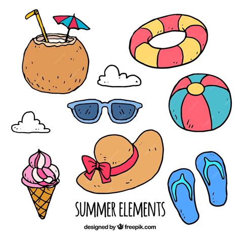 Free Vector Hand Drawn Assortment Of Colored Summer Items