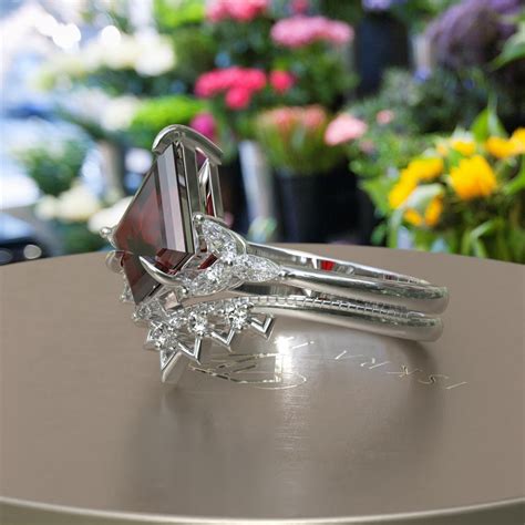 Vintage Kite Shaped Ruby Engagement Ring Set Ruby Ring For Etsy