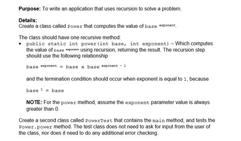 Solved Purpose To Write An Application That Uses Recursion