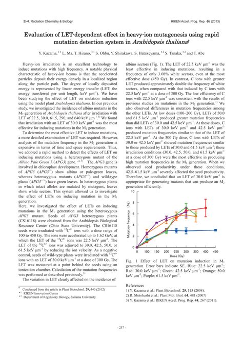 Pdf Evaluation Of Let Dependent Effect In Heavy Ion Mutagenesis Using