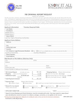 Fillable Online FAST FBI Criminal Report Request Form Know It All Intelligence Fax Email