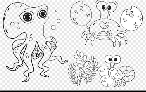 바다 생물 아이콘 문어 게 스케치 재미있는 만화 디자인 Png Pngwing