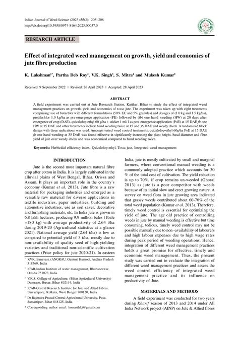 Pdf Effect Of Integrated Weed Management On Growth Yield And