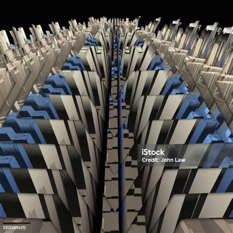 흰색 실버와 파란색으로 칠해진 신도시는 블랙 백3d 디자인으로 소실지점에 대한 관점이 감소하는 것으로 시선을 감았다 0명에 대한 스톡 사진 및 기타 이미지 Istock