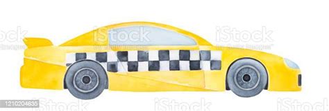 검은 색과 흰색 체크 무늬 배너 밝은 노란색 택시 택시 손으로 그린 수채화 스케치 드로잉 창조적 인 디자인 스티커 환영 카드 도시 포스터 서비스 라벨클립 아트 요소를 잘라