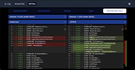 Windiff Web Based Tool That Allows Comparing Symbol Type And Syscall