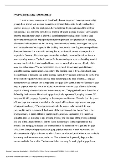 Paging In Memory Management Paging In Memory Management I Am A Memory Management Specifically