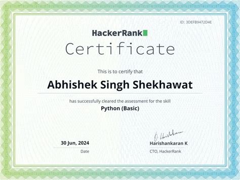 Abhishek Singh Shekhawat On Linkedin Python Certification Hackerrank