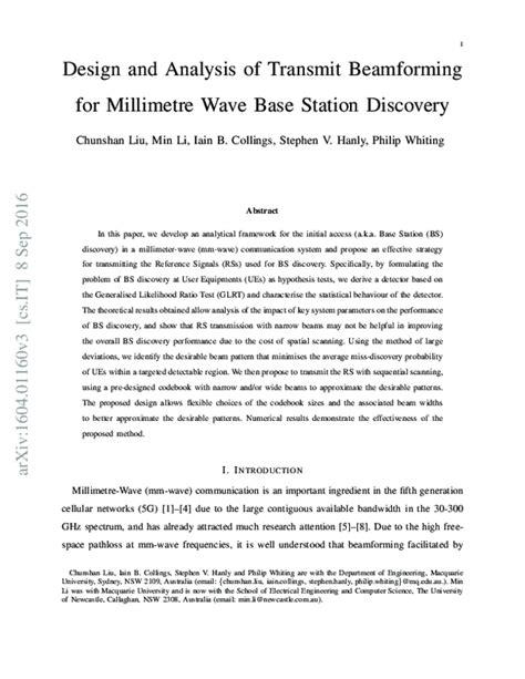 Pdf Transmit Beamforming Strategies For Mmwave Base Station Discovery