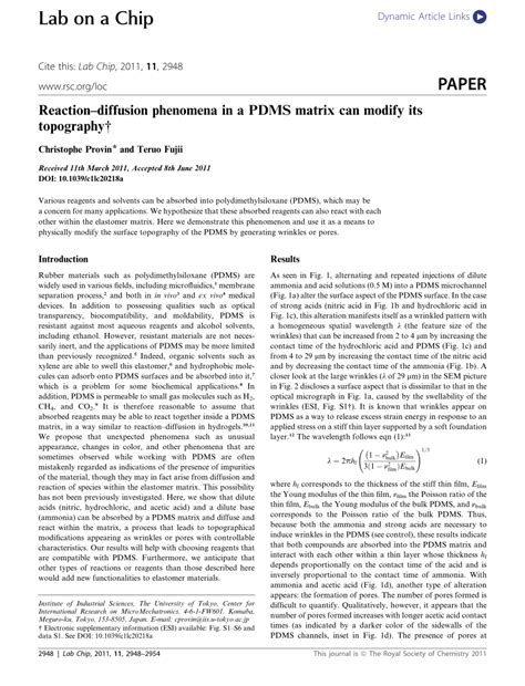 Pdf Reaction Diffusion Phenomena In A Pdms Matrix Can Modify Its