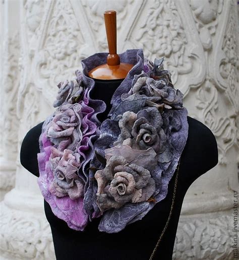 Авторский валяный шарф воротник горжетка Дымчато сиреневый Bébé